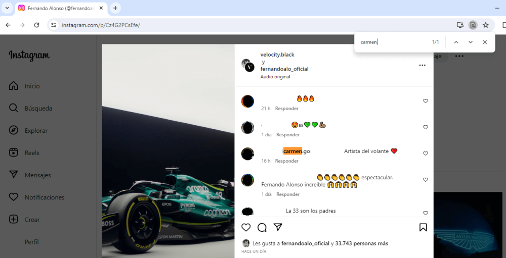 Buscar comentarios de una persona en Instagram